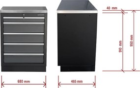 Dílenská skříňka s nerezovou pracovní deskou | 5 šuplíků | 680x465x950 mm Matabro SET-CA01061