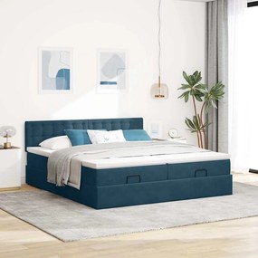 Osmanský rám postele s matracíes tmavě modrá 160x200cm samet 3312957