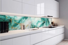 DIMEX | Fototapeta do kuchyně Smaragdový mramor KI-420-208 | 420 x 60 cm | zelená, bílá, zlatá