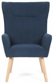 Křeslo ušák modré manšestrová látka dřevěné nohy masiv AK-314 BLUE2
