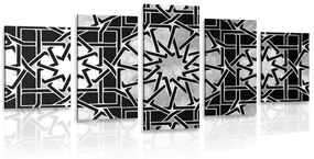 5-dílný obraz orientální mozaika v černobílém provedení - 200x100 cm