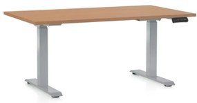 Výškově nastavitelný stůl OfficeTech D, 140 x 80 cm, šedá podnož, buk