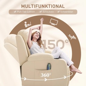 Masážní křeslo HOMCOM, relaxační křeslo, houpací funkce, 8 vibračních bodů, včetně dálkového ovladače, krémové