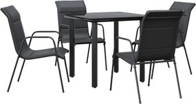 5dílný zahradní jídelní set černý ocel a textilen 3200711
