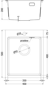 Mexen Solix, 1-komorový nerezový dřez 400 x 500 mm, broušená ocel, 6406401000-01