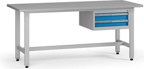 Výškově nastavitelný dílenský stůl G5, 1800 x 750 x 800-1000 mm, 1x kontejner, 2 zásuvky, modrá