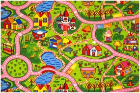 Dětský kusový koberec Amazing Town Uličky Město růžový zelený Rozměr: 250x300 cm