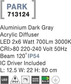NV 713124 Venkovní sloupkové svítidlo PARK hliník tmavě šedá akrylový difuzor LED 2x6W 3000K 220-240V 120st. IP54 AC vč. driveru - NOVA LUCE