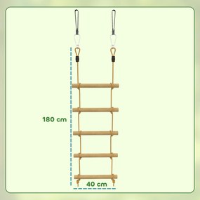 Provazový žebřík pro děti 5stupňový žebřík na lezení se 2 karabinami 2 popruhy na strom pro děti od 3 do 8 let 40 x 3,5 x 180 cm přírodní dřevo