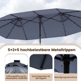 Costway 470 cm velký dvojitý deštník na terasu se 48 solárními LED