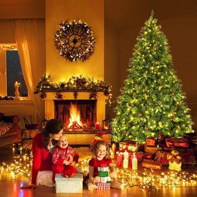 Costway Umělý vánoční stromek s LED světýlky Vánoční stromek zelený 225 cm
