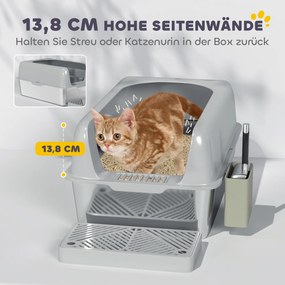 PawHut Nerezová kočičí toaleta Otevřená kočičí toaleta bez víka XXL Kočičí toaleta se škrabkou Vysoký okraj Úložný box Kočičí toaleta pro středně vel…