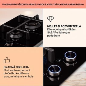 Klarstein Illuminosa Domino, plynová varná deska, 2 hořáky Sabaf, sklokeramika