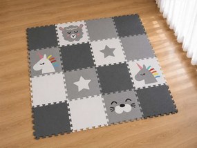 Šedá pěnová podlaha puzzle 16 dílů JEDNOROŽEC