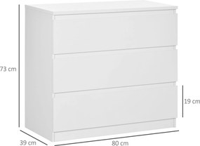HOMCOM Komoda se 3 zásuvkami - Moderní design s měkkým zavíráním pro ložnici a obývací pokoj - 60 x 38 x 100 cm, bílá
