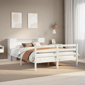 Postel s knihovnou bez matrace bílá 150x200 cm masivní borovice 3321855