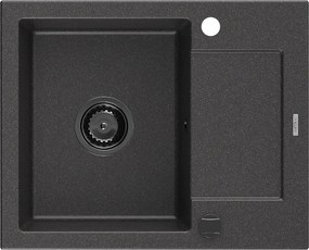 Mexen Enzo, granitový dřez 576x465x174 mm, 1-komorový, černá-skvrny s černým sifonem, 6506571005-76-B