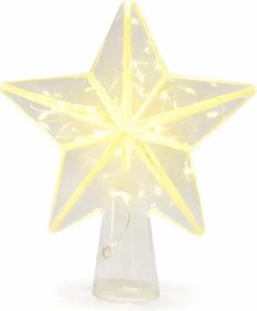LED svítící hvězda na stromeček, 18 × 22 × 6,5 cm skleněná, teple bílá, 20 diod, 2× AAA