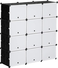 HOMCOM Botník Úložný box s 12 kostkami DIY zásuvný regál s dvířky Plastová ocel Černá+bílá 125 x 32 x 125 cm | Aosom