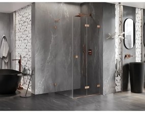 Mexen Lunar-F L, sklápěcí sprchový kout pravý 80 x 80 cm, 8mm čiré sklo, profil měděná matná, 836L-080-080-65-00-P