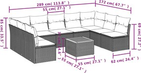 10dílná zahradní sedací souprava s poduškami černá polyratan 3223788