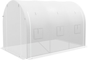 Zahradní skleník Outsunny 6 m² 3 x 2 m s 1 dveřmi + 2 rolovacími bočními stěnami, 6 okny, pozinkovaná ocel, PE vysoká hustota 140 g/m² Anti-UV bílá |