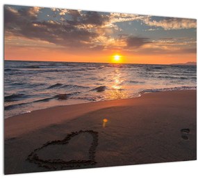Skleněný obraz srdce v písku (70x50 cm)