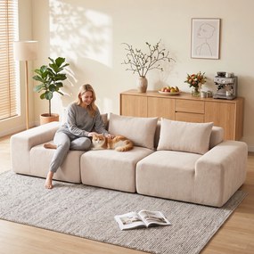 HOMCOM 3-místná pohovka z čenilu 320 cm, modulární pohovka, extra široký sedák a opěrky rukou, plně stlačená, béžová