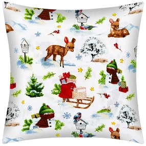 Bellatex Povláček bavlněný vánoce 40x40 cm Zvířátka v lese Bílá,Zelená,Červená