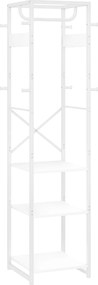 HOMCOM Stojan na kabáty s tyčí a 3 otevřenými policemi, Stojan na kabáty z MDF a oceli do předsíně a ložnice, 38,5x30x170 cm, Bílý