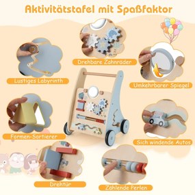 Costway Dřevěné dětské chodítko s multi-aktivitním výukovým centrem Montessori