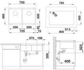 Blanco Subline 350/350-U, silgranitový dřez 755x460x200 mm, 2-komorový, černá, BLA-525987