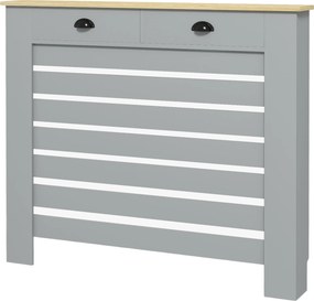 HOMCOM kryt radiátoru s lamelami z MDF, mřížkový kryt se 2 zásuvkami, 111x19x95,5 cm, šedý