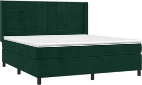 Box spring postel s matrací a LED tmavě zelená 180x200 cm samet 3139580
