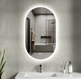 Erga Demi, oválné LED zrcadlo 60x100cm, 3 barvy světla, přední osvětlení, topná podložka proti zapaření, ERG-V01-Demi-6010-CL