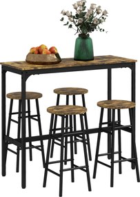HOMCOM Obdélníkový stůl se 4 židlemi a 4 podnožkami z MDF a oceli, podnožky Ø30x60 cm a obdélníkový stůl 105x40x90 cm, černý a rustikální hnědý | Aoso