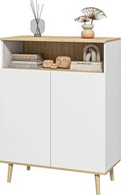 HOMCOM Úložná Skříň, Kuchyňský Buffet, s Nastavitelnou Policí, Skříňka se 2 Dveřmi, 80 x 38 x 102 cm, Skandinávský Design, Korkové Nohy, Bílá a Dřevě…