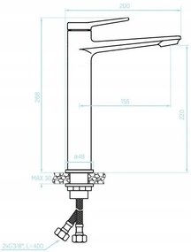 Kuchinox Alanis, vysoká umyvadlová baterie s odtokovou zátkou ClickClack h-268, bílá-růžové zlato, LAV-BQI_62ND