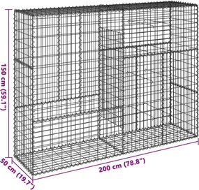 Gabionový koš s víkem 200 x 50 x 150 cm pozinkované železo 3295155