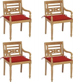 vidaXL Židle Batavia 4 ks s poduškami masivní teakové dřevo [3073305] Barva: Červená
