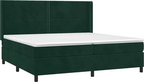 Box spring postel s matrací a LED tmavě zelená 200x200 cm samet 3139526