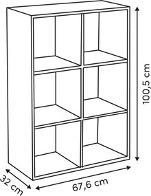 Modulární regál 6 přihrádek, 67,5 x 32 x 100,5 cm - hnědý