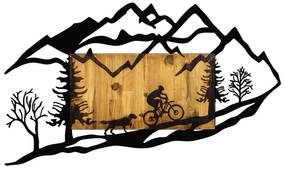 Wallexpert Dekorativní nástěnný dřevěný doplněk Bicycle Riding in Nature 1, Ořech, Černá