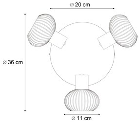 Moderní stropní bodové světlo zlaté s jantarovým sklem kulaté 3-světlo - Teddy
