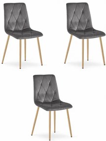 Set tří jídelních židlí LIBRA sametové tmavě šedé / dřevěné nohy (3 ks)