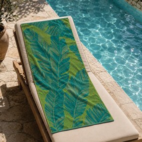 SCANquilt plážová osuška VELUR listy zelenomodrá 100 x 180 cm