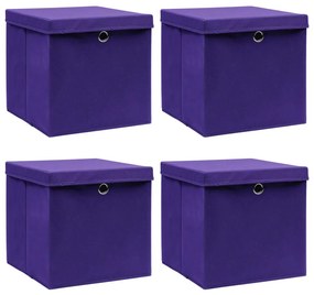 Úložné boxy s víky 4 ks 28 x 28 x 28 cm fialové 325212