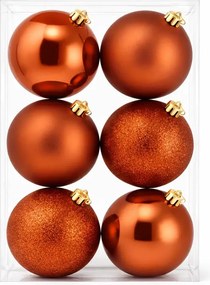 Sada vánočních ozdob měděná 10 cm, 2× lesk, 2× mat, 2× glitter, balení 6 ks