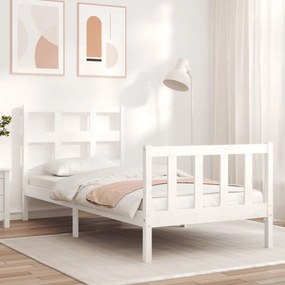 Rám postele s čelem bílý 100 x 200 cm masivní dřevo,  3193002