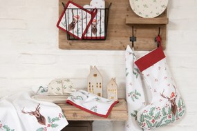 Kuchyňská bavlněná chňapka Holly Christmas s jelenem - 12*21 cm